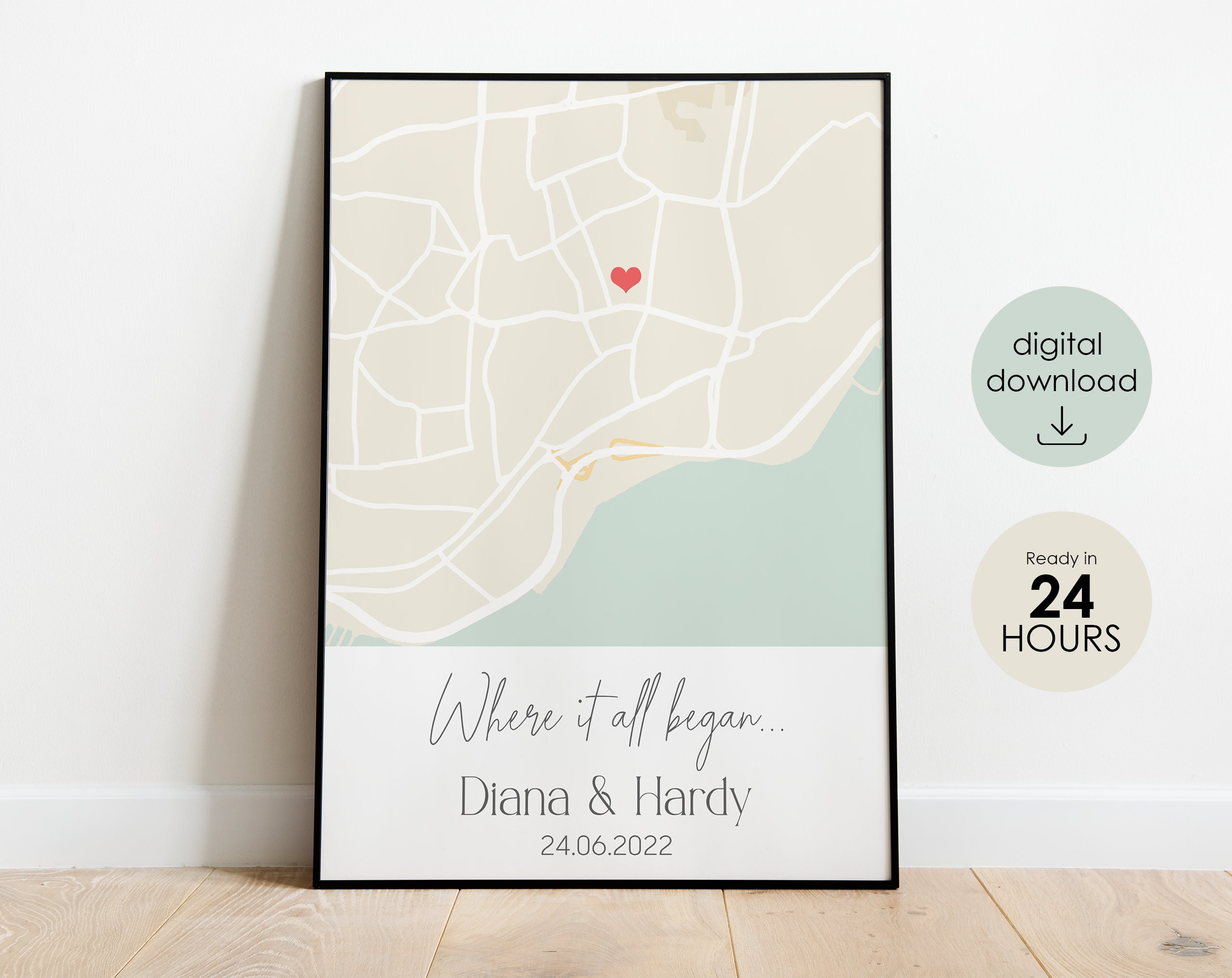 Mapa de amor, mapa personalizado, mapa de coordenadas, mapa de pareja ...