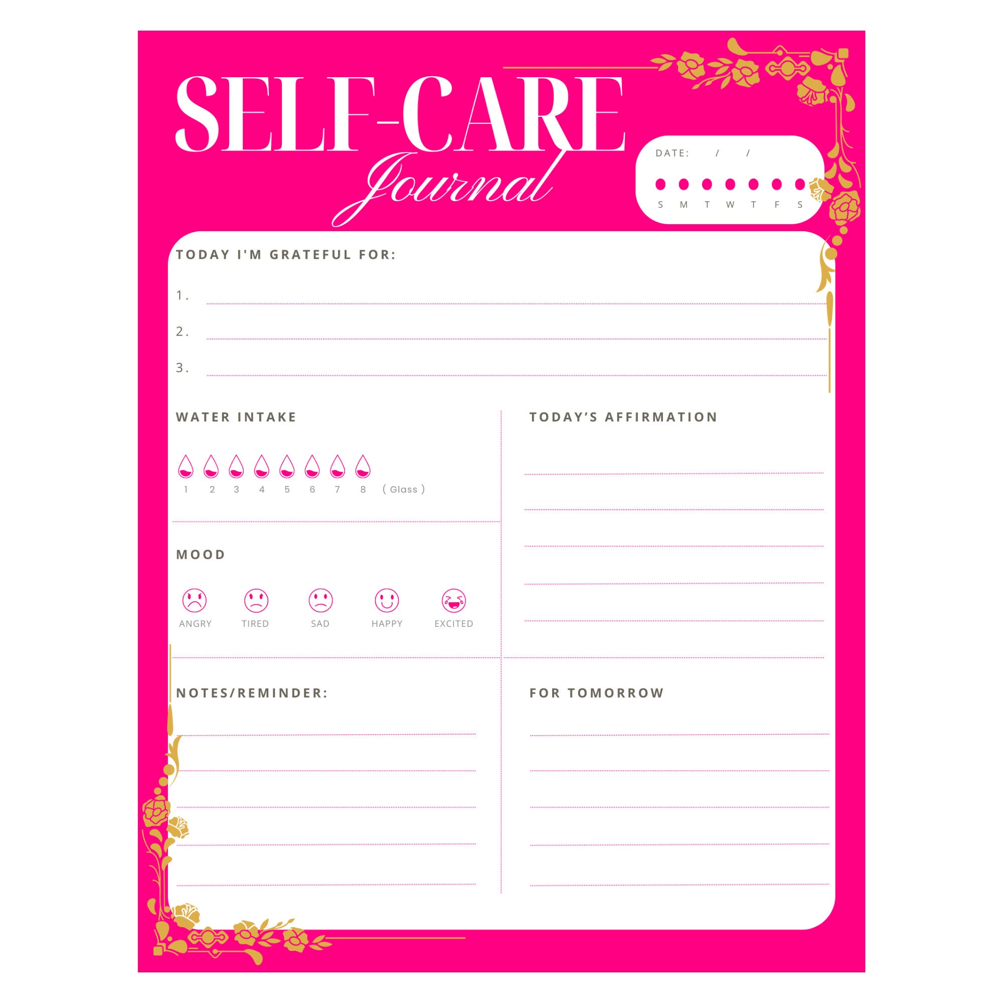 Hot Pink Self-care Planner, Meditation Planner, Affirmation Journal ...