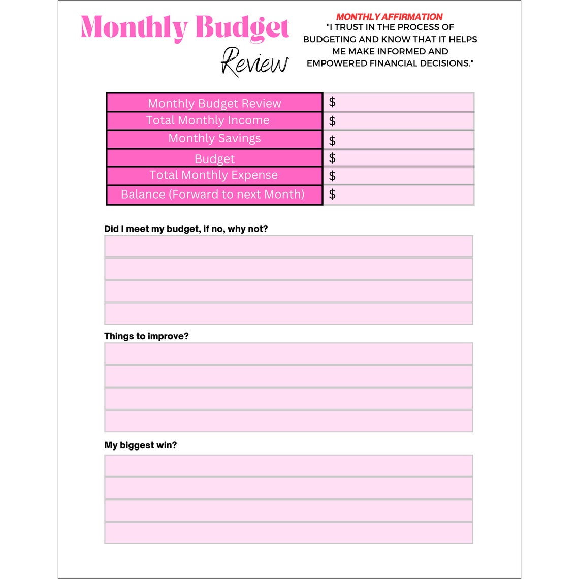 Hot Pink Budget Sheets, All-in-one Spending Tracker, Expense Saving ...