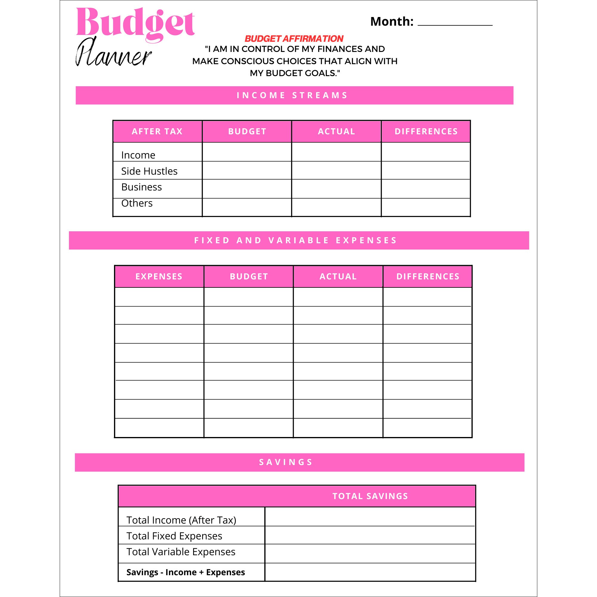 Hot Pink Budget Sheets, All-in-one Spending Tracker, Expense Saving ...