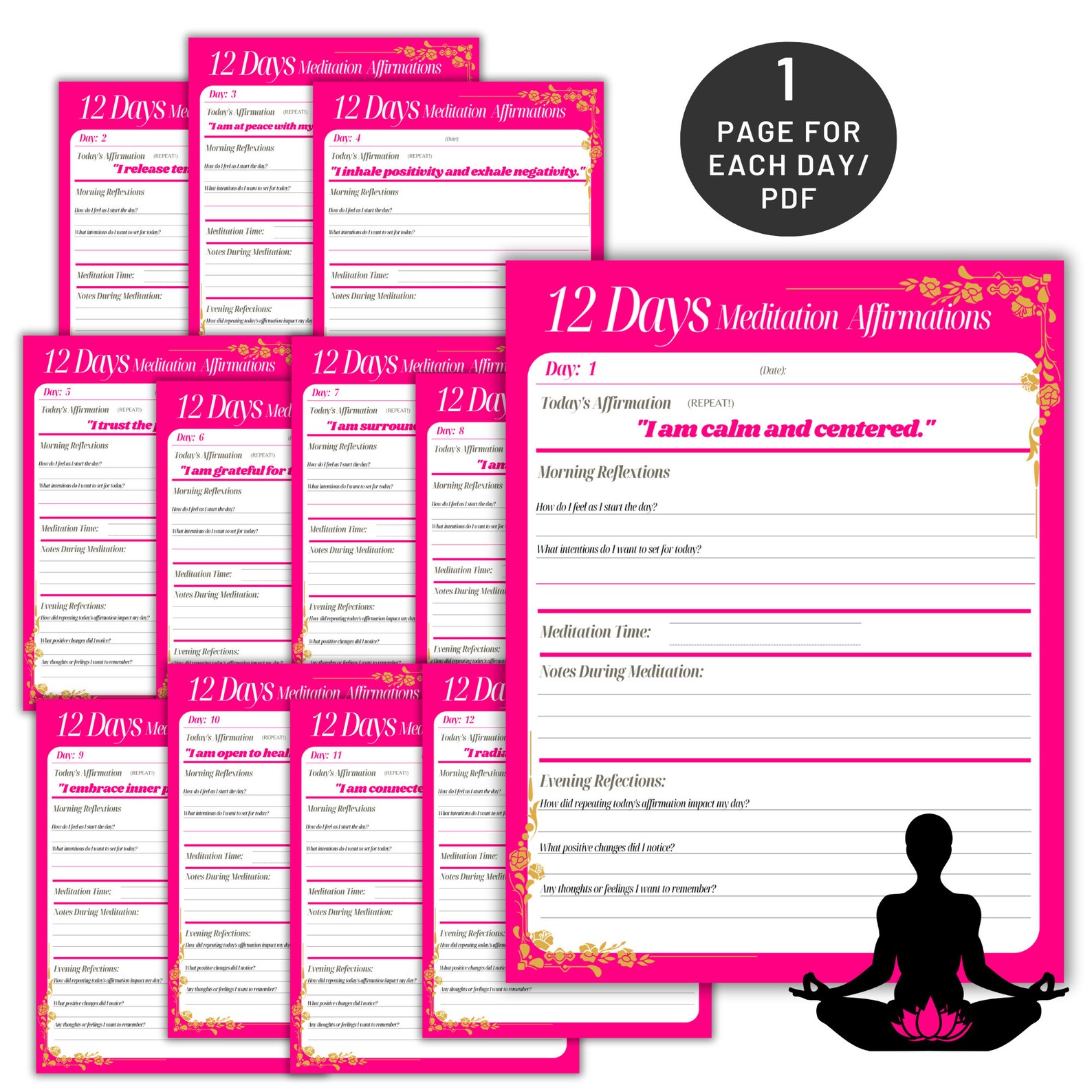Hot Pink Self-care Planner, Meditation Planner, Affirmation Journal ...