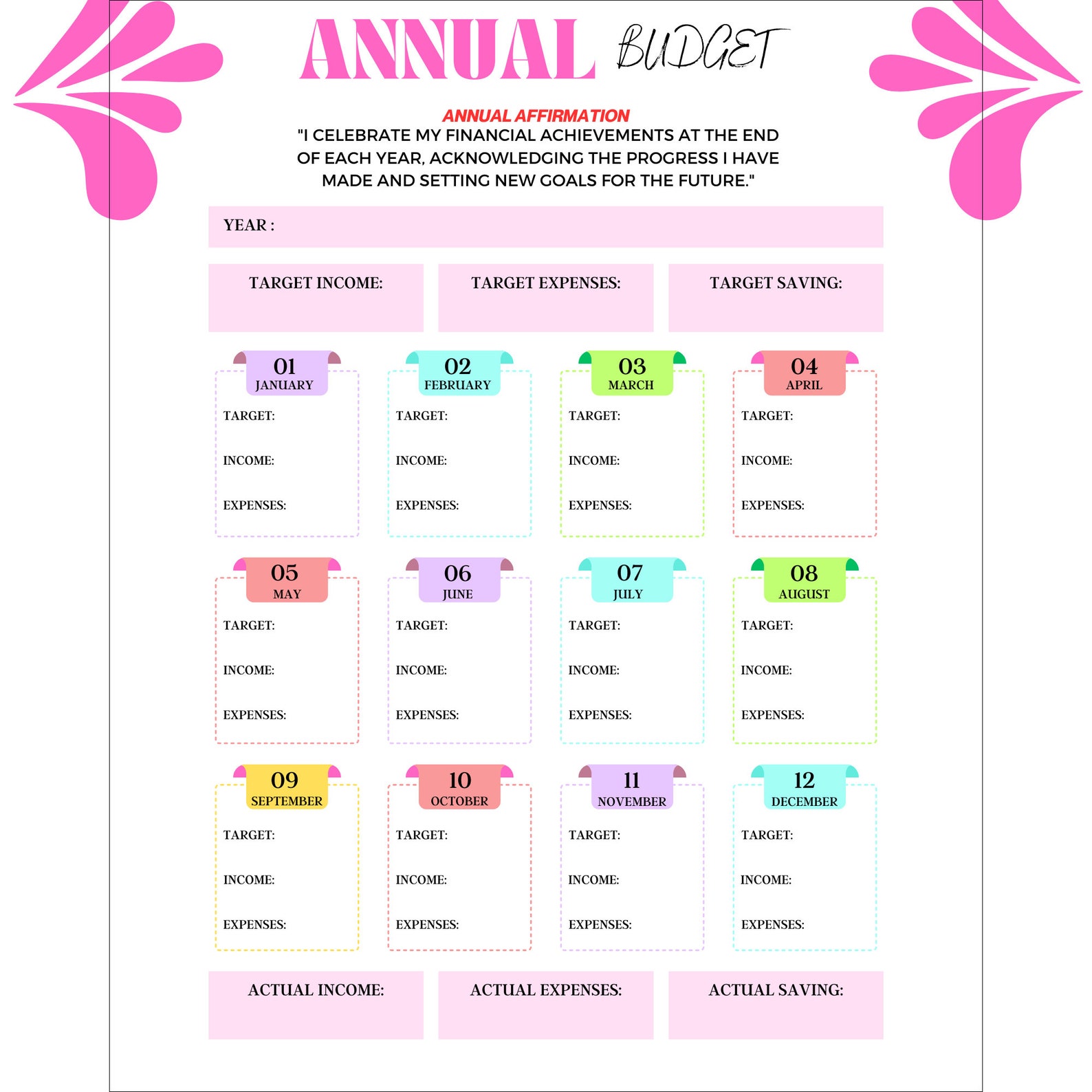 Hot Pink Budget Sheets, All-in-one Spending Tracker, Expense Saving ...