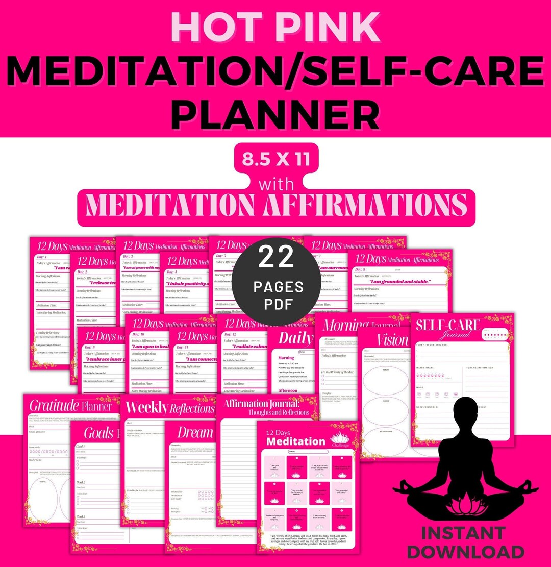 Hot Pink Self-care Planner, Meditation Planner, Affirmation Journal ...