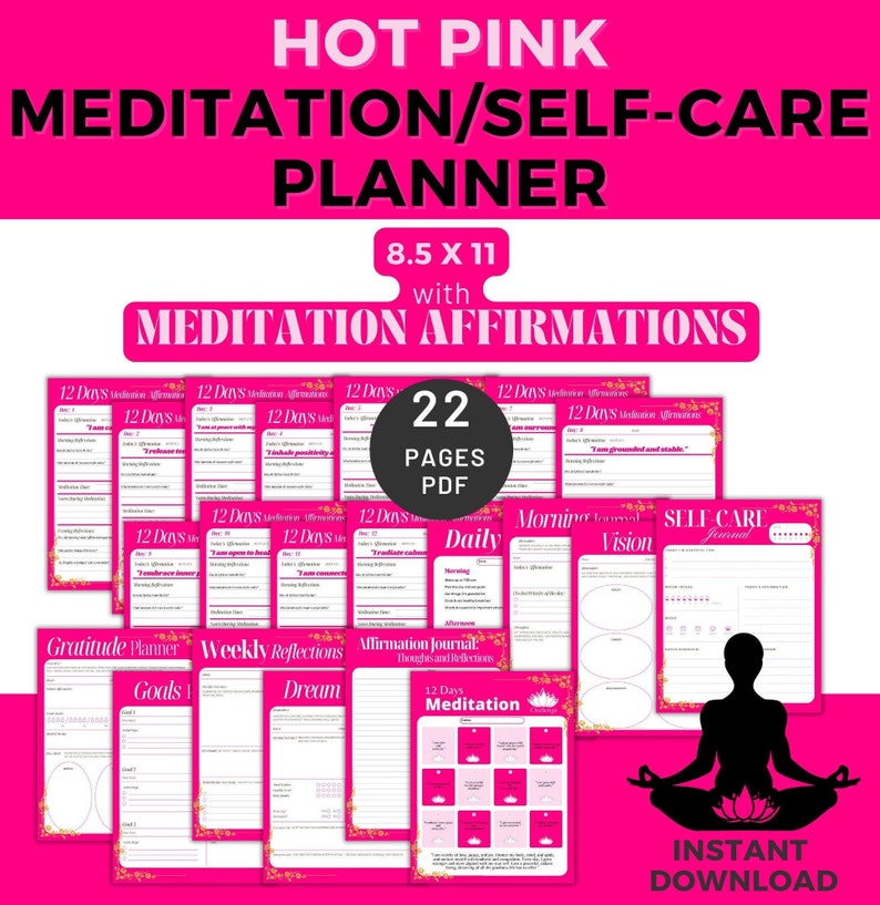 Hot Pink Self-care Planner, Meditation Planner, Affirmation Journal ...