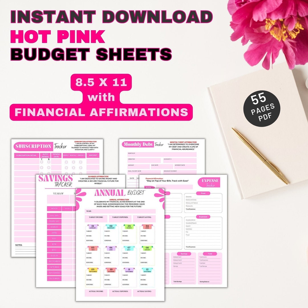 Hot Pink Budget Sheets All-in-one Spending Tracker Expense - Etsy