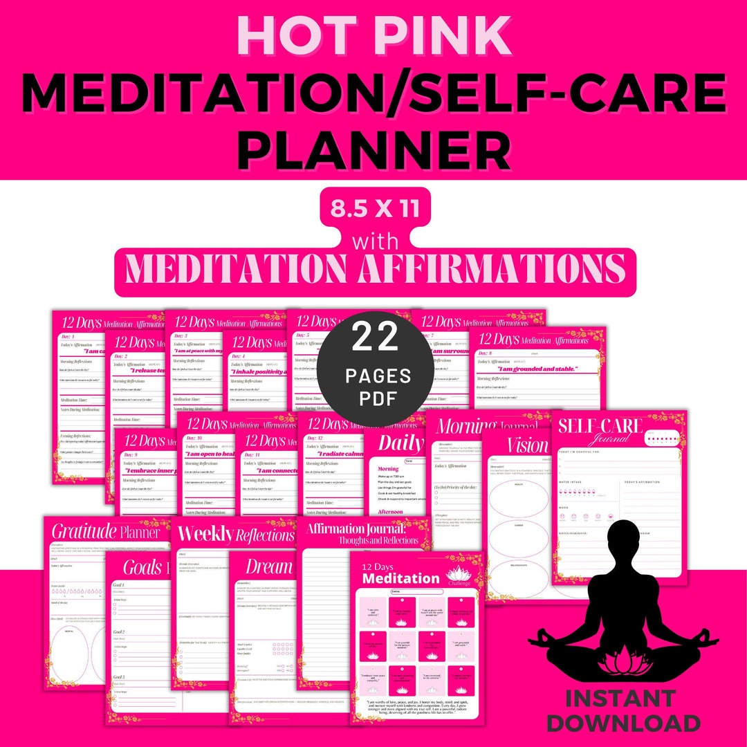Hot Pink Self-care Planner, Meditation Planner, Affirmation Journal ...
