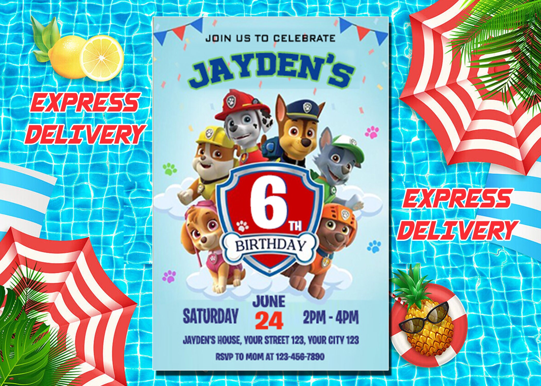 Paw Patrol uitnodiging Paw Patrol Pool Party Pool Party - Etsy Nederland