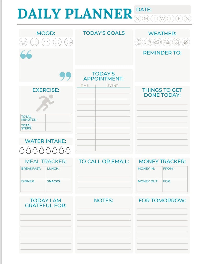 Daily Planner | to Do List | Printable Productivity Day Planner ...
