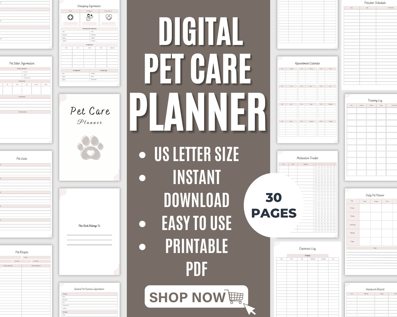 Pet Care Planner | Pet Sitter Schedule, Monthly Journal (PDF) - Etsy