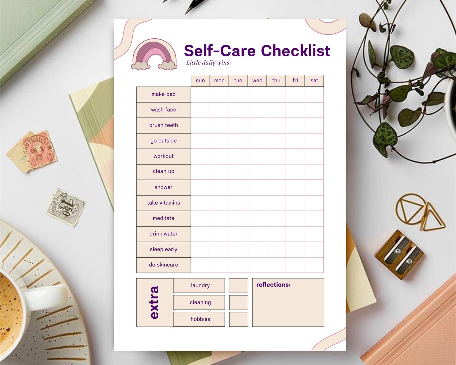 Daily Self Care Checklist| Printable Self Care Checklist | Daily ...