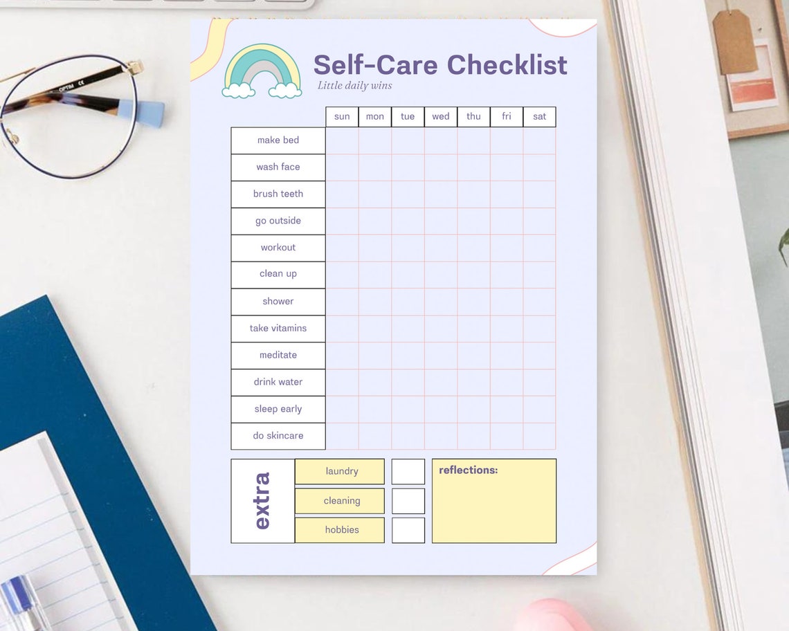 Daily Self Care Checklist Printable Self Care Checklist Daily Checklist ...