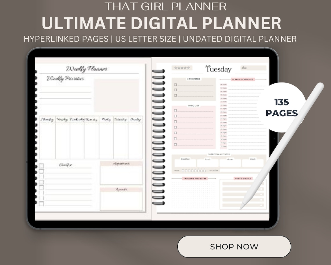 Aesthetic Undated Digital Planner With Hyperlinks | Hyperlinked Planner ...