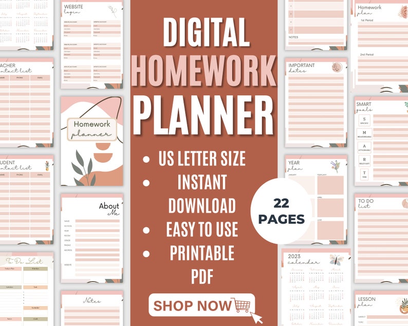 Printable Homework Planner | US Letter Size (digital Download) - Etsy
