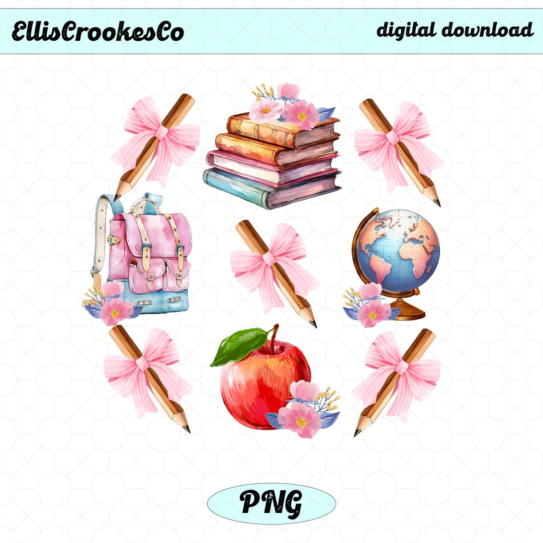 Coquette Teacher Png, Retro Teacher Png, Coquette Pencil Bow Png, Back ...