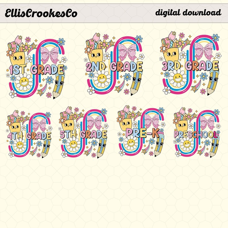 Retro Back to School Png Bundle, First Day of School Png, Retro ...