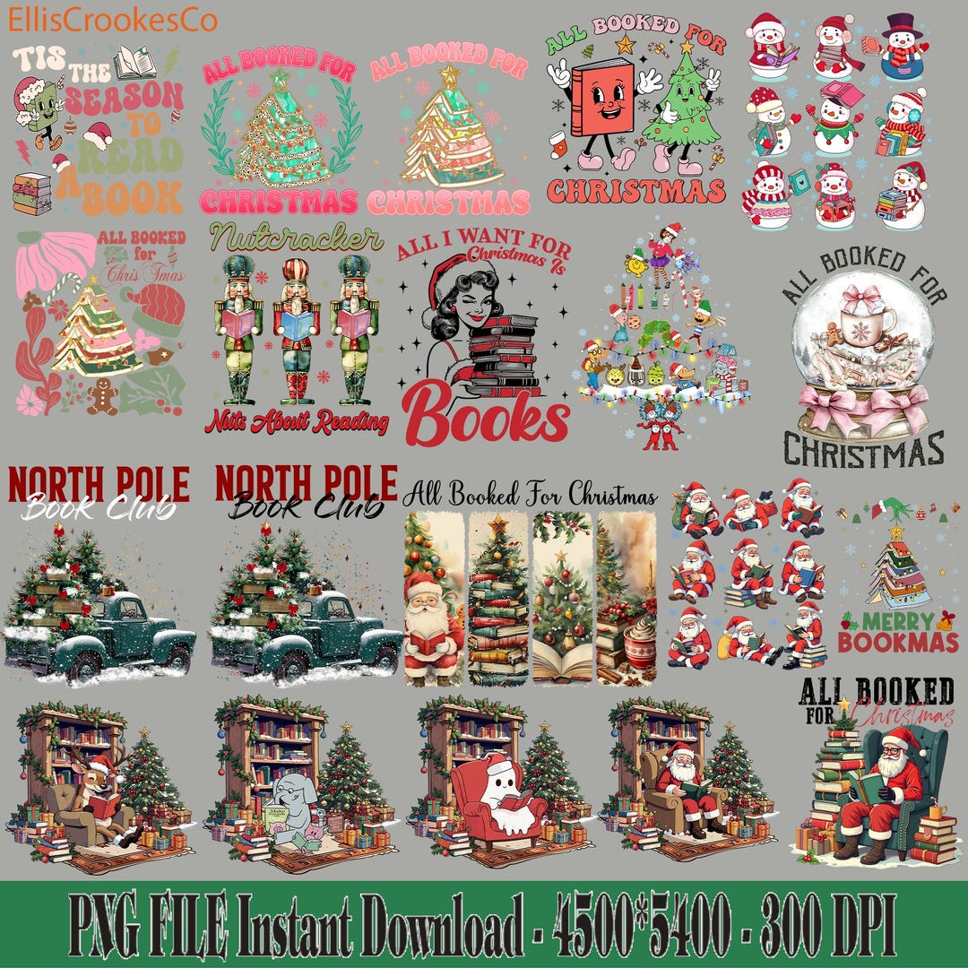 25 All Booked for Christmas Png Bundle, TOG Books Png, Book Lovers Png ...