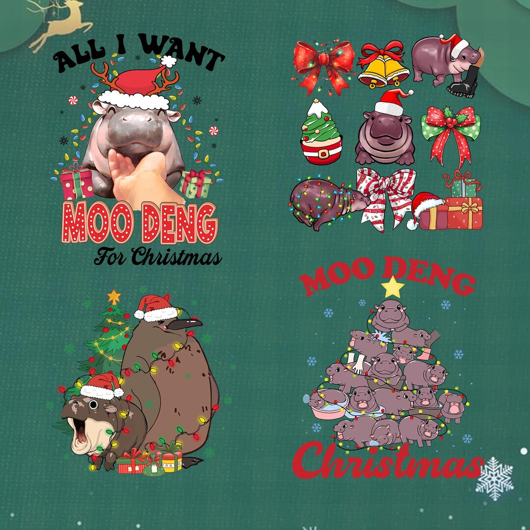 Bundle Moo Deng Christmas Tree Png, Coquette Bows, Moo Deng and ...