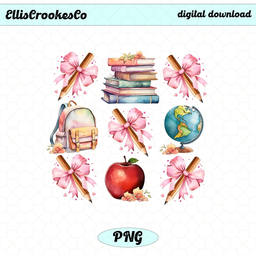 Coquette Teacher Png, Retro Teacher Png, Coquette Pencil Bow Png, Back ...