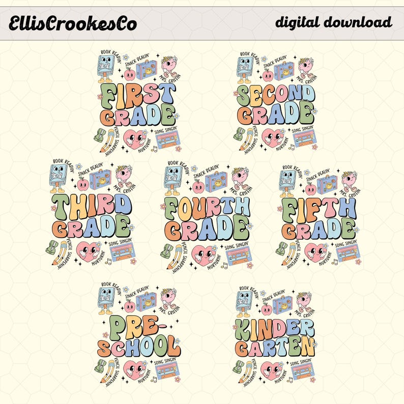 Retro Back to School Png Bundle, First Day of School Png, Retro ...