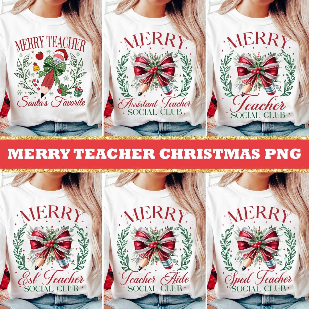 Coquette Teacher Christmas PNG Bundle, Merry Teacher PNG, Teacher ...