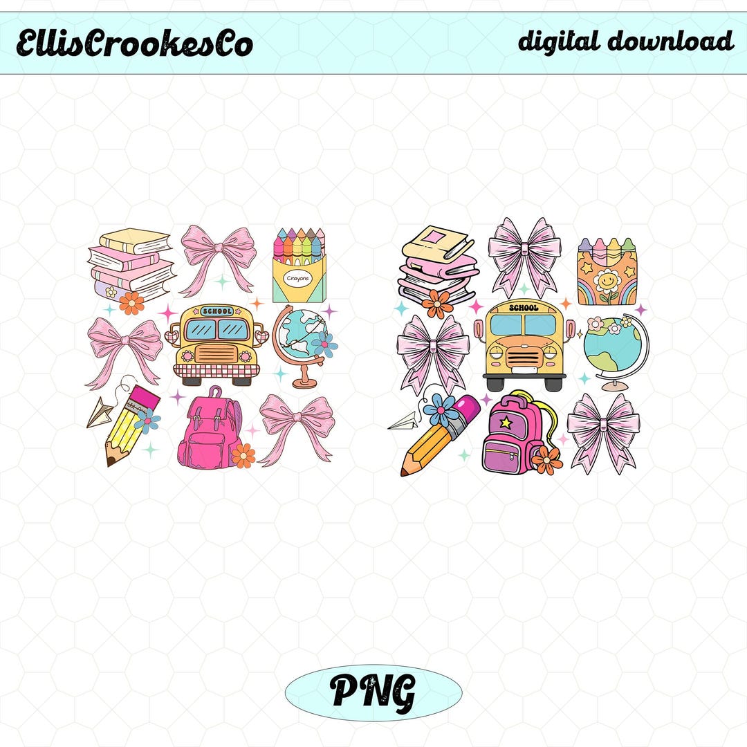 Coquette Bow Teacher Back to School Png, Teacher Png, School Bus, Books ...