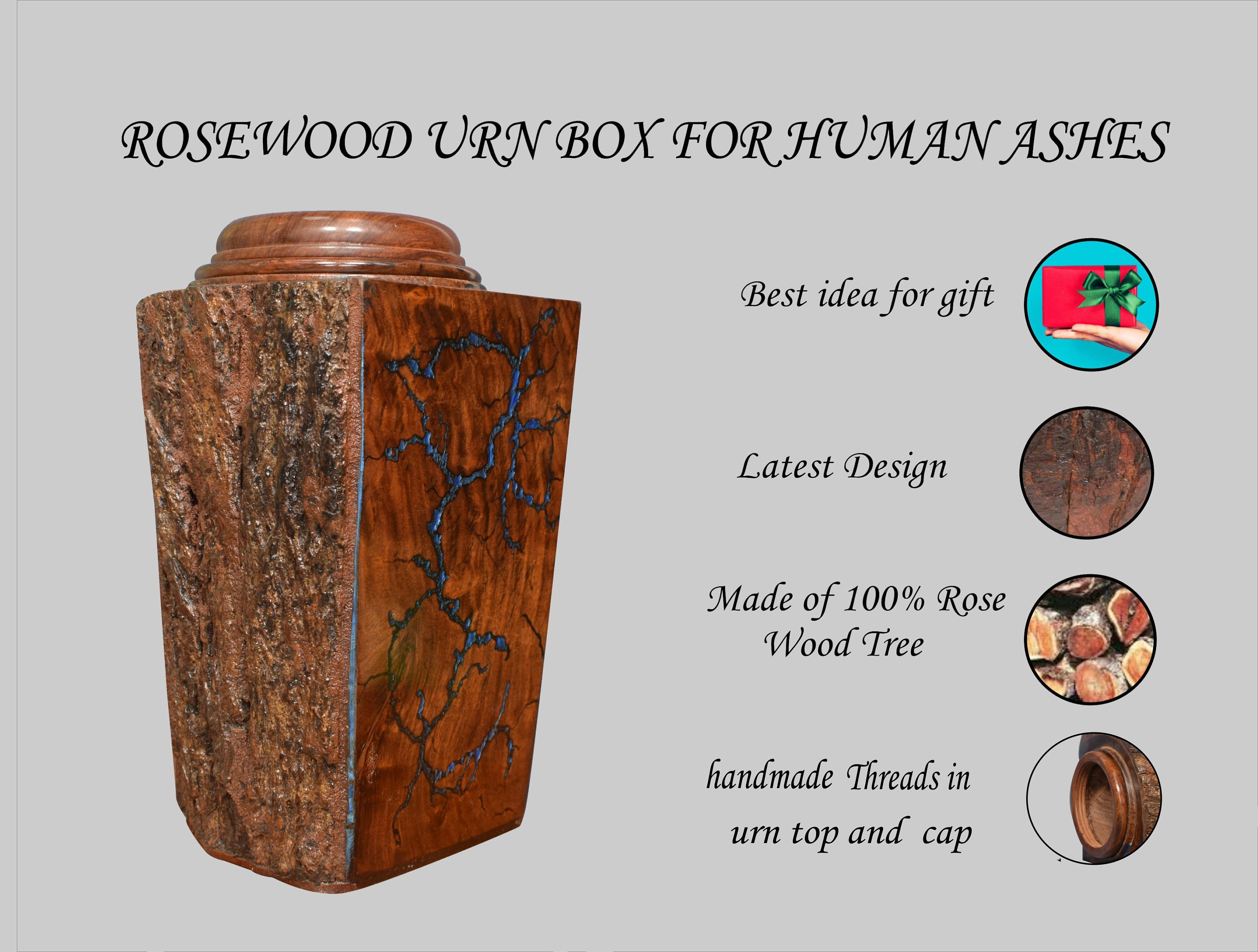 Bark Urn for Human Ashes Rosewood Cremation Urn Box Human Urn Wooden ...