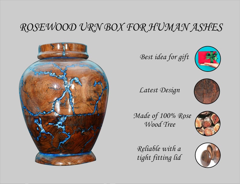 Rosewood and Resin Cremation Urn for Human Ashes Fractal Burning Adult ...