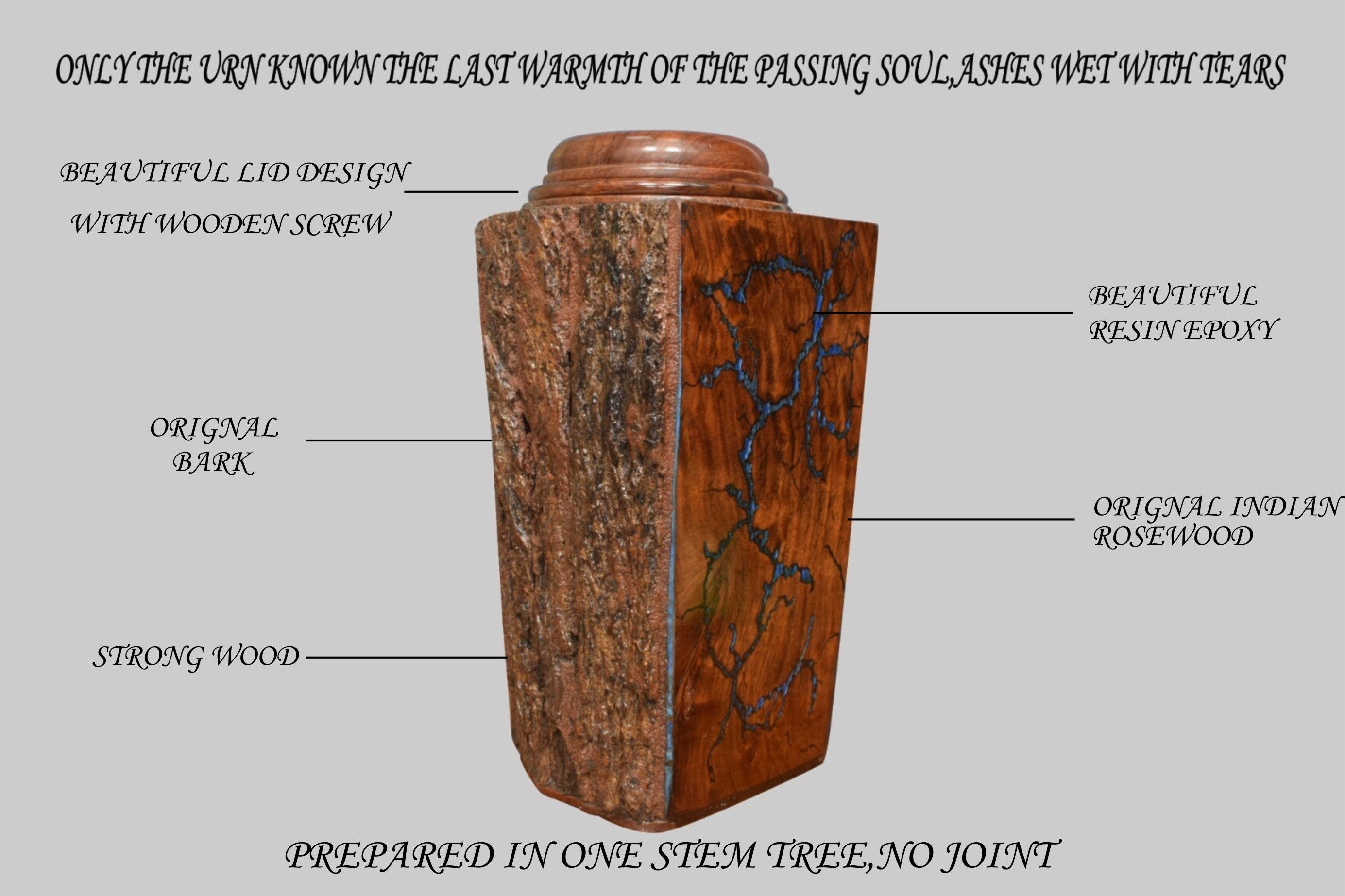 Bark Urn for Human Ashes Rosewood Cremation Urn Box Human Urn Wooden Resin Epoxy Urn for Human ...