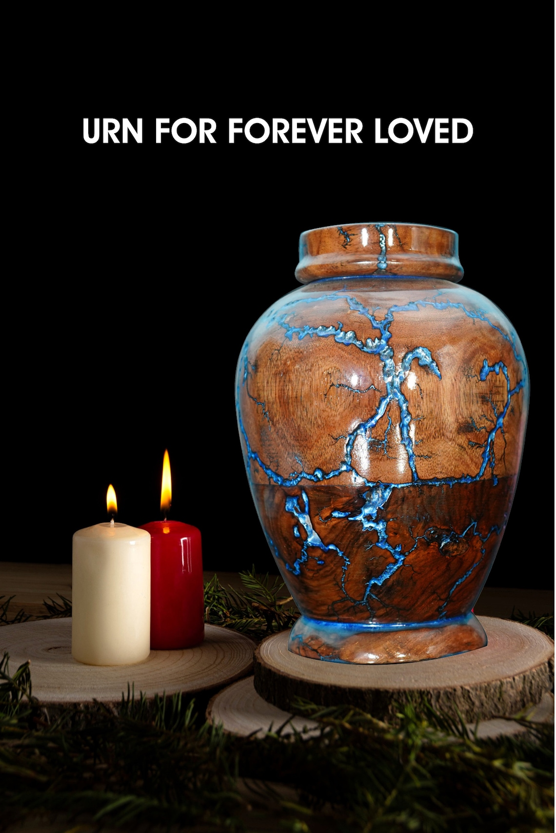 Rosewood and Resin Cremation Urn for Human Ashes Fractal Burning Adult ...