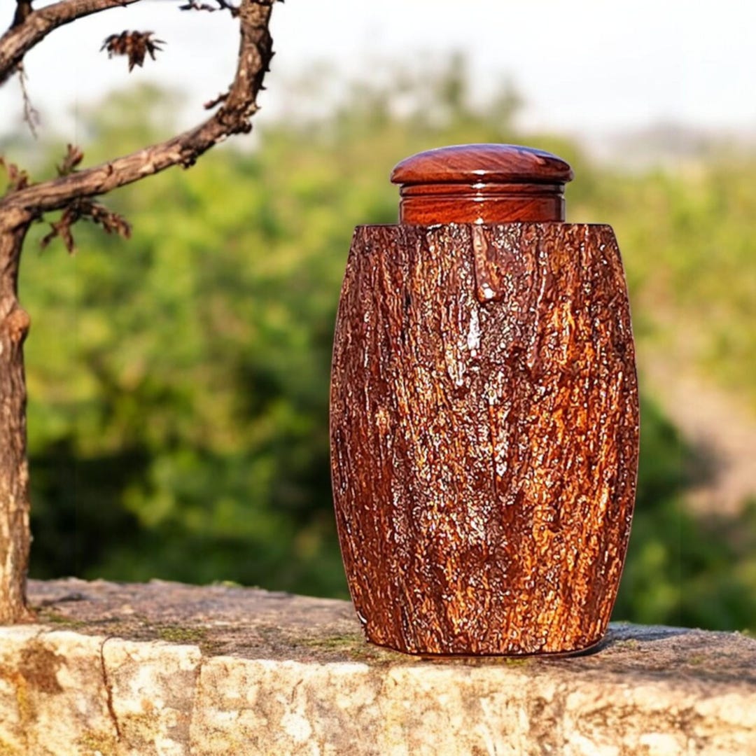 Bark Urn for Human Ashes - Rosewood Cremation Box, Tree Bark Urn Wooden ...