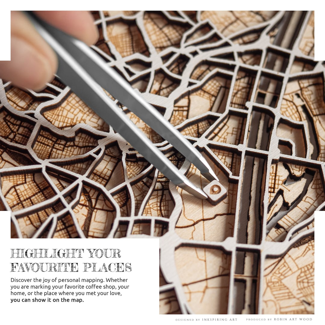Laser Cut Map Customised 3d Map of Any City Wood, Acry and Gold ...