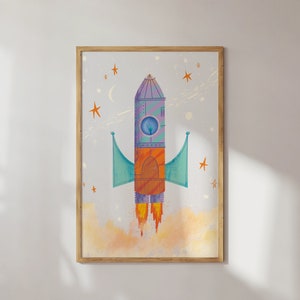 Rocket Print | Kid Illustration, Space Adventure, Rocket, Room Wall ...