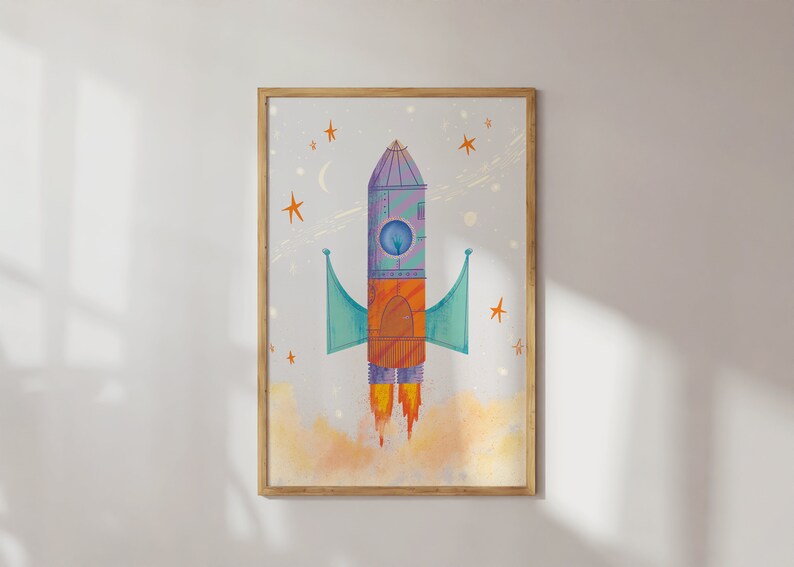 Rocket Print | Kid Illustration, Space Adventure, Rocket, Room Wall ...