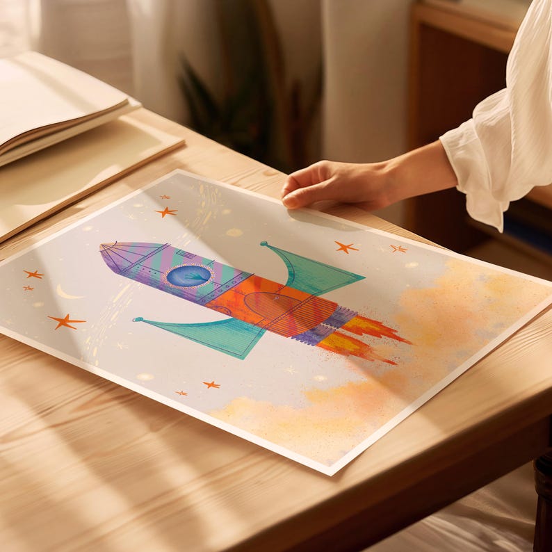 Rocket Print | Kid Illustration, Space Adventure, Rocket, Room Wall ...
