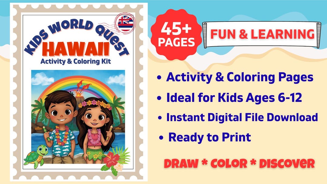 Hawaii Kids Travel Activity Book: Printable Games & Coloring Pages ...
