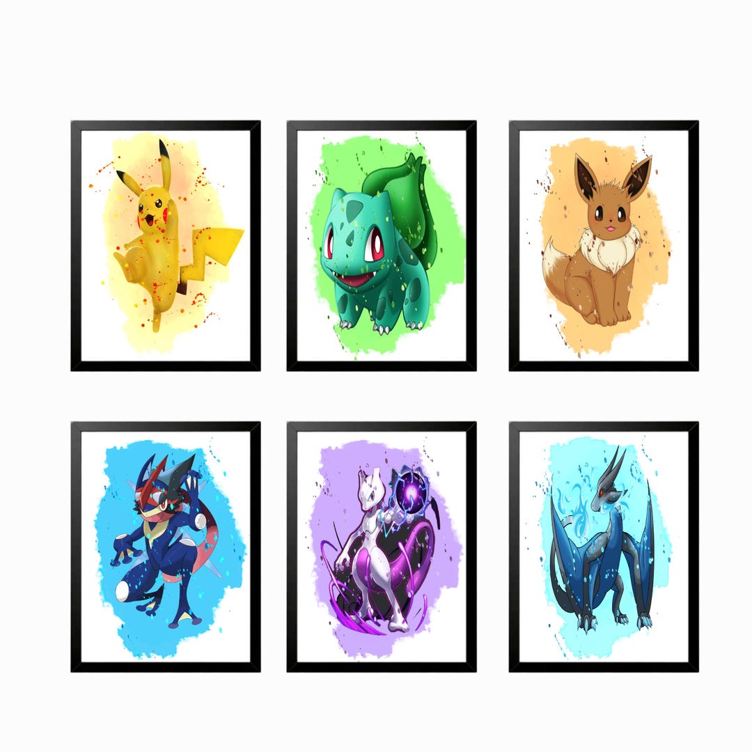 Pokemon Set of 6 Watercolor Digital Print, Pokemon Pictures, Pokemon ...