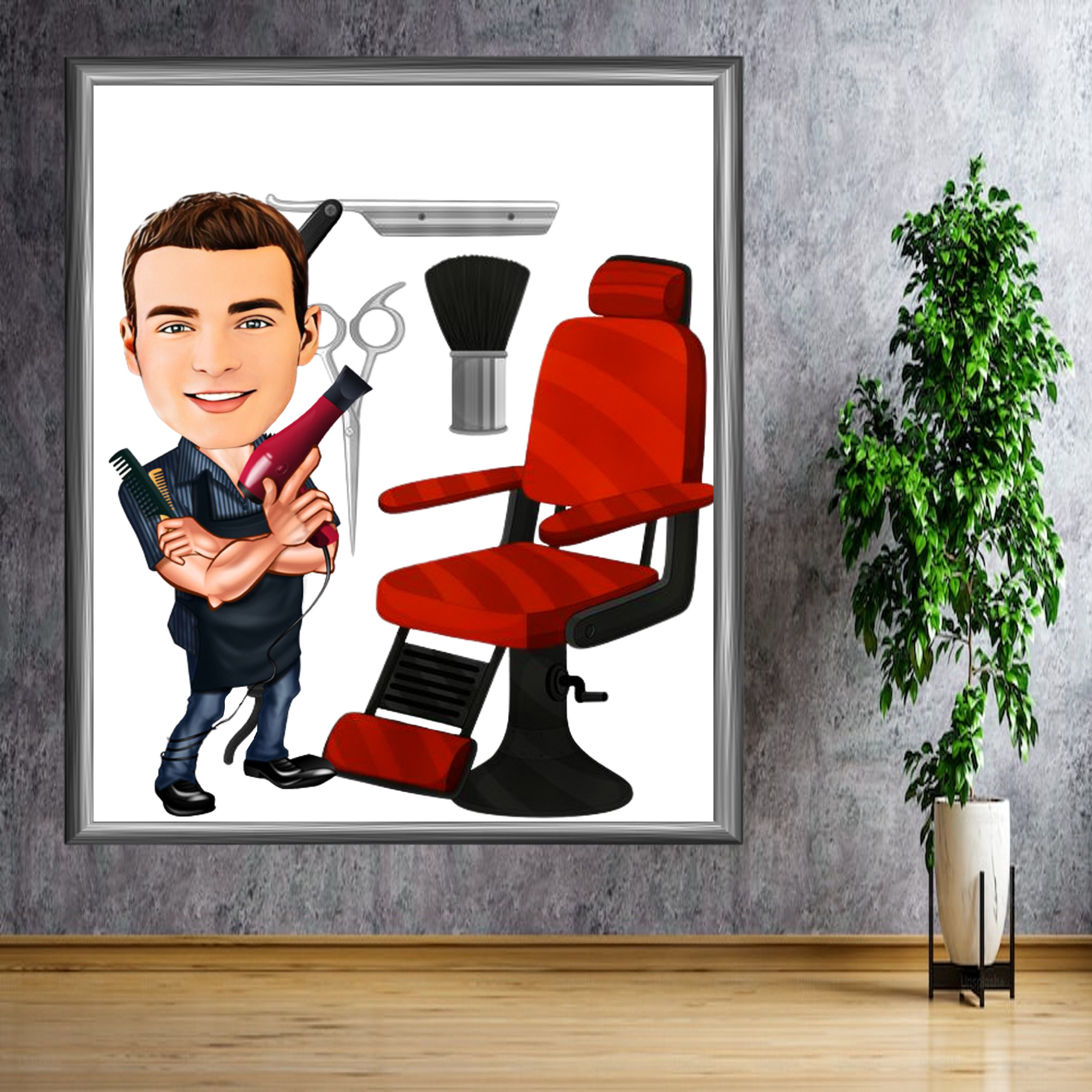Custom Digital Barber Cartoon, Barber Caricature for Photo, Xmas Gift ...