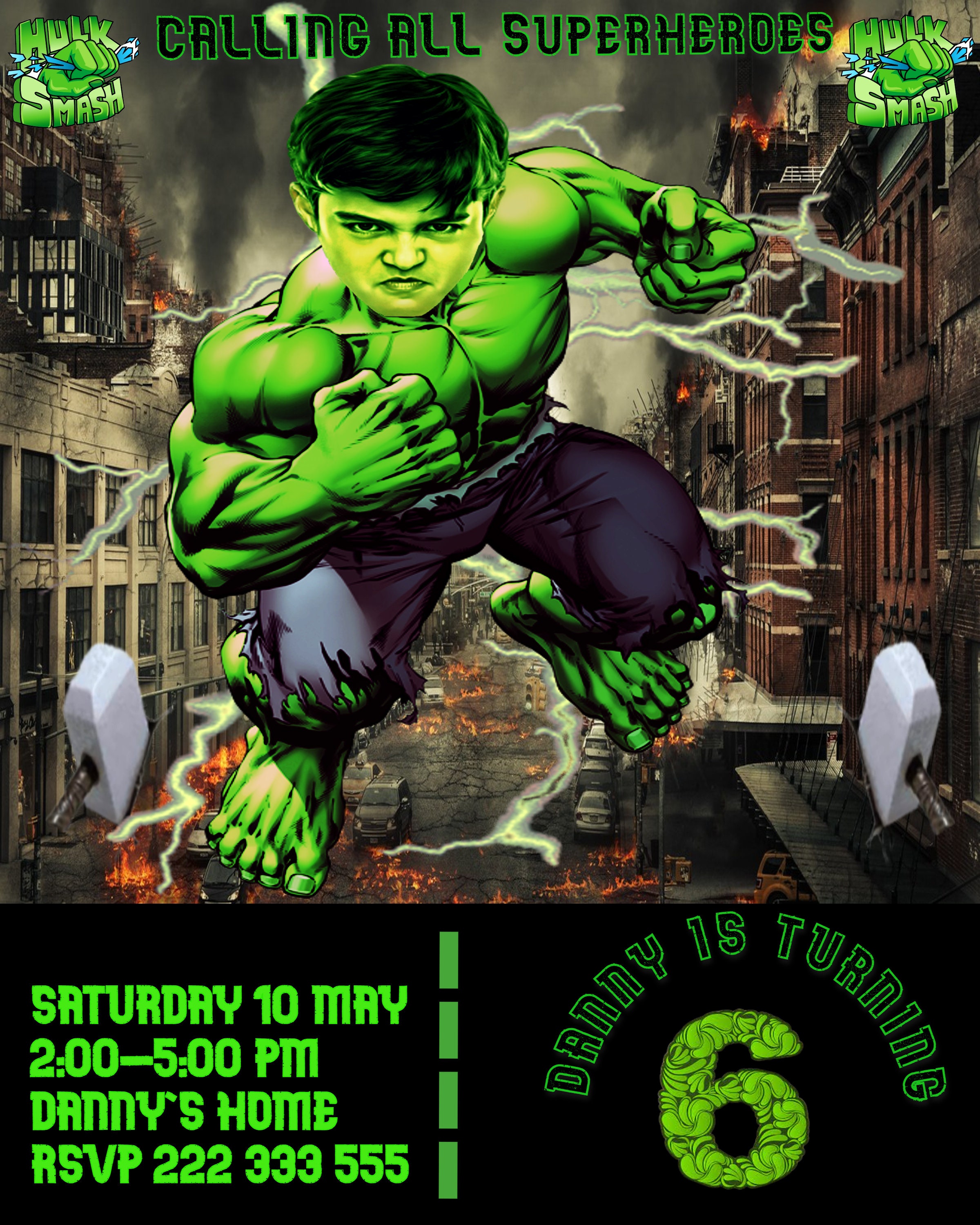 Hulk Digital Birthday Invitation for Boys, Superhero Hulk Invitation ...