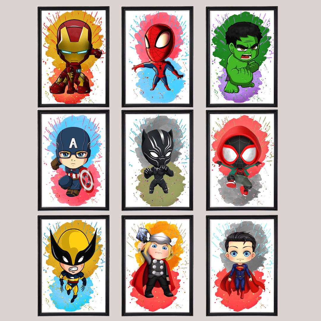 Superhero Kids Poster Set 10, Marvel Wall Art, Kids Room Wall Decor ...