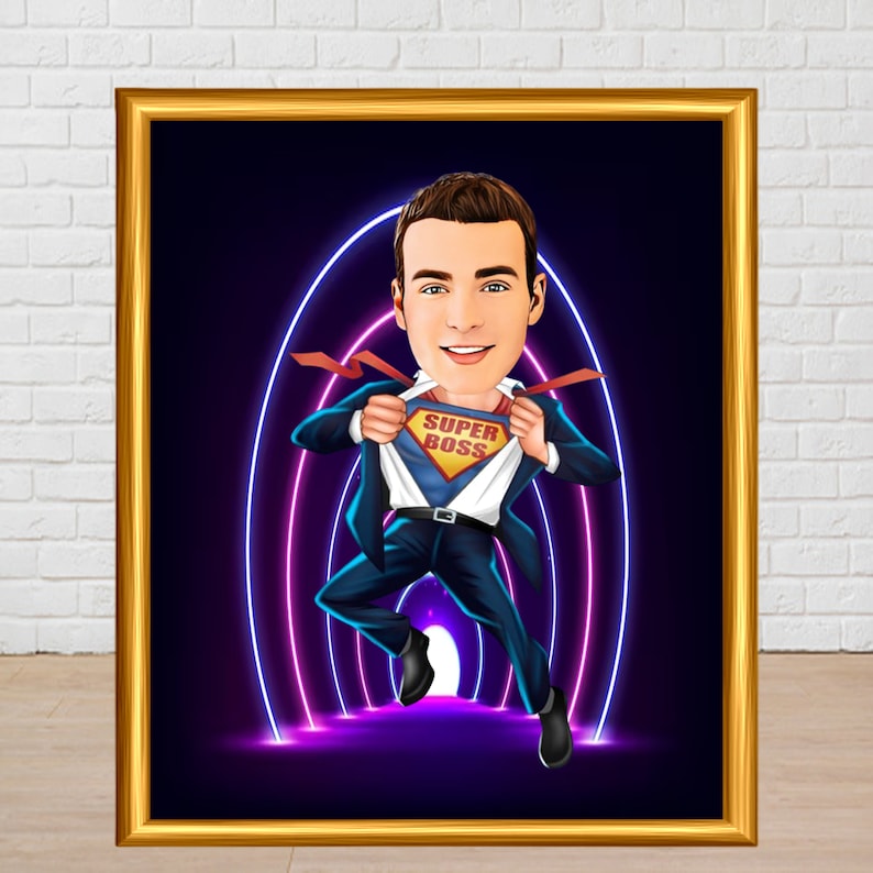 Personalized Super Boss Cartoon Portrait, Super Boss Caricature, Gift ...