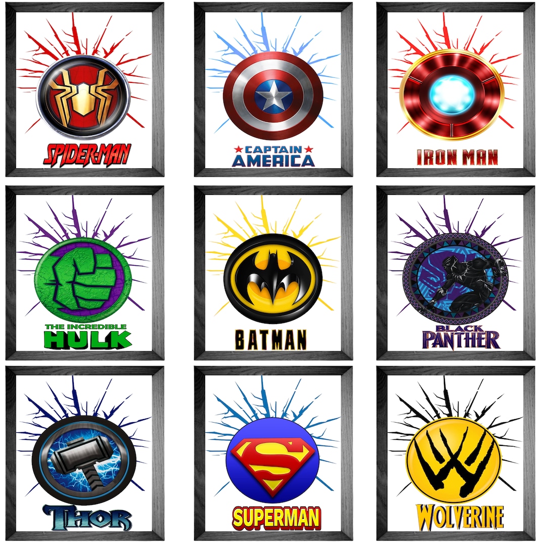 Set of 9 Marvel Superhero Digital Logo, Marvel Superheroes Png and Jpg ...
