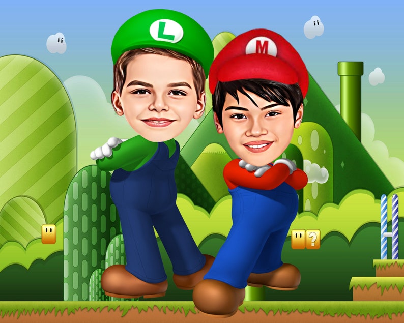 Mario and Luigi Bros Custom Portrait, Get Your Own Mario Portrait From ...