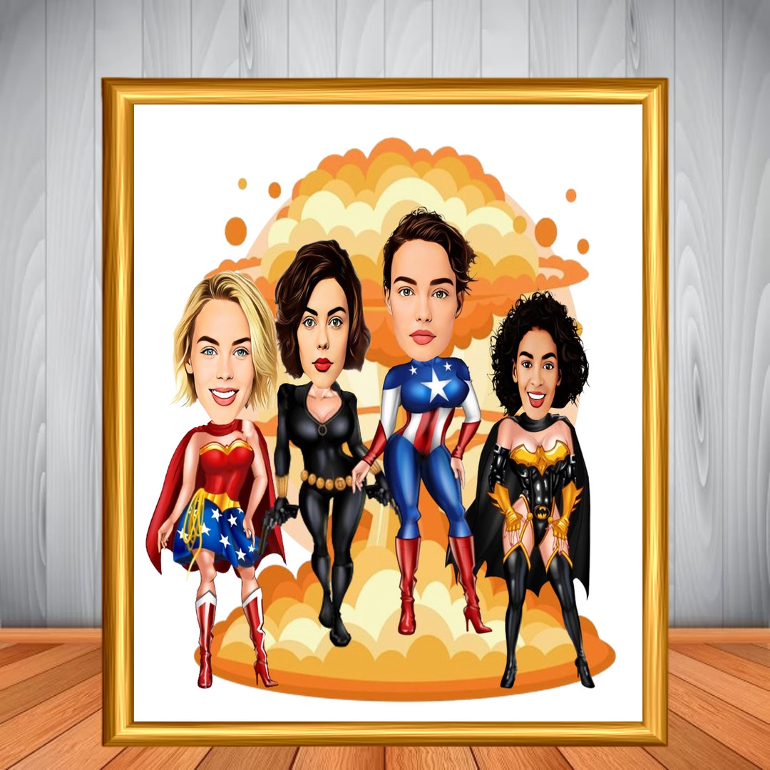 Custom Super Girls Cartoon Portrait: Superhero Caricature (digital ...