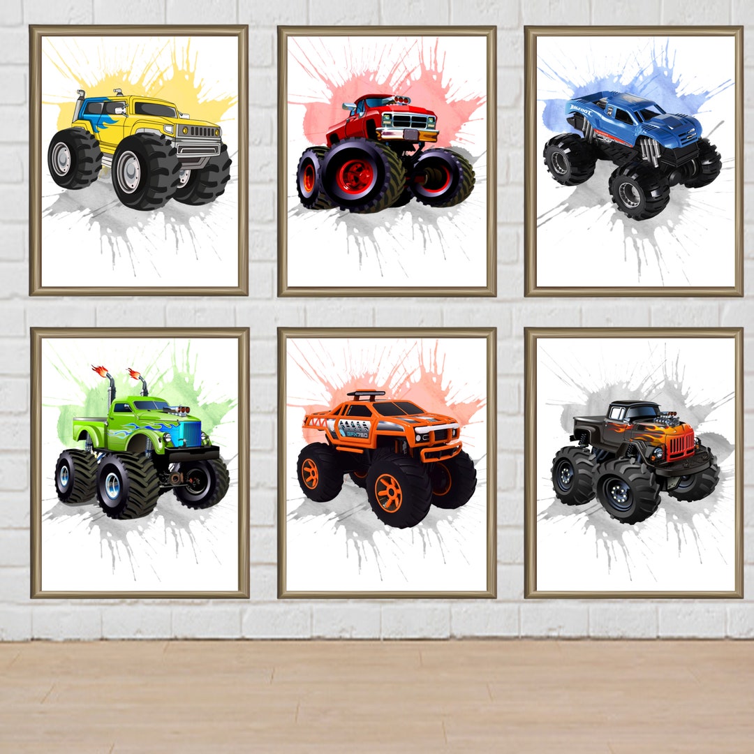 Set of 6 Monster Trucks Poster, Kids Room Nursery Decor, Monster Trucks ...