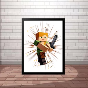 Minecraft-digital Art Prints, 6-piece Set, Pixel Style Wall Decor ...