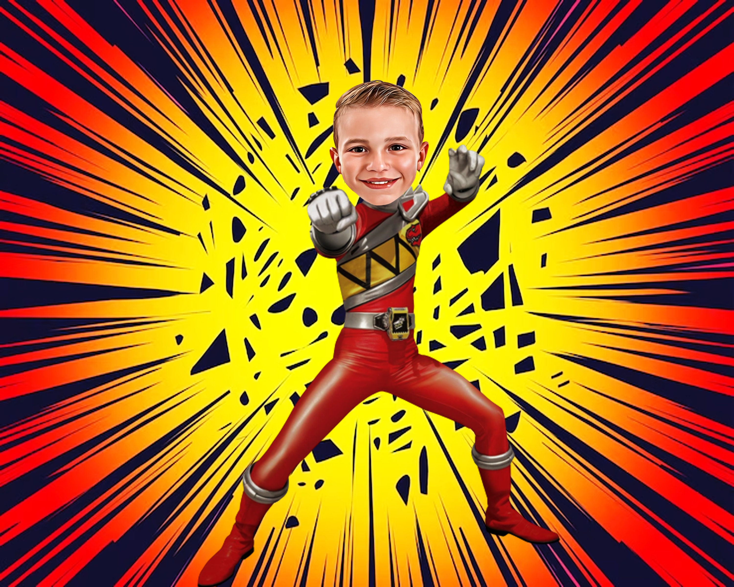 Power Rangers Custom Portrait Caricature, Superhero Kids Custom Digital ...