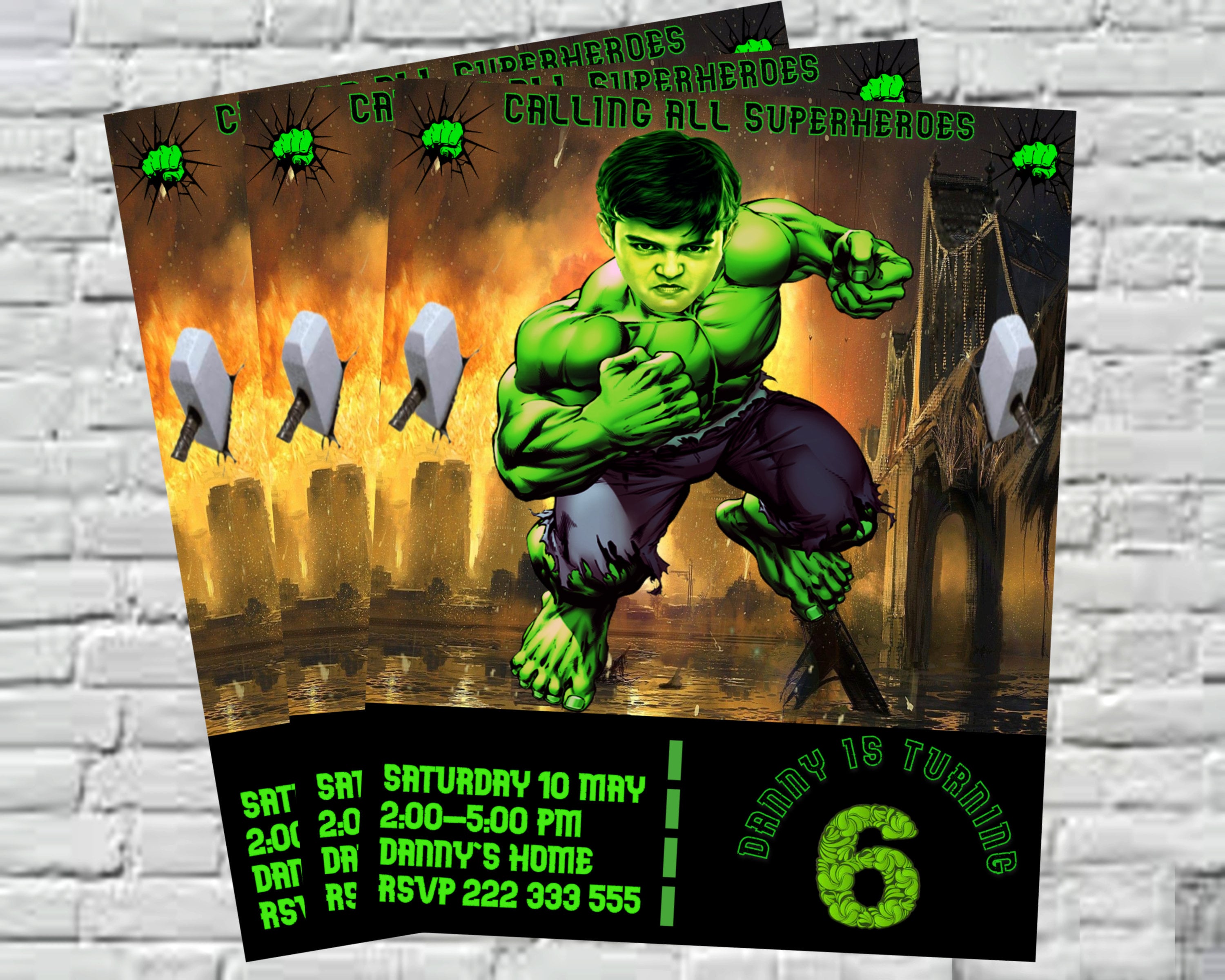 Hulk Digital Birthday Invitation for Boys, Superhero Hulk Invitation ...