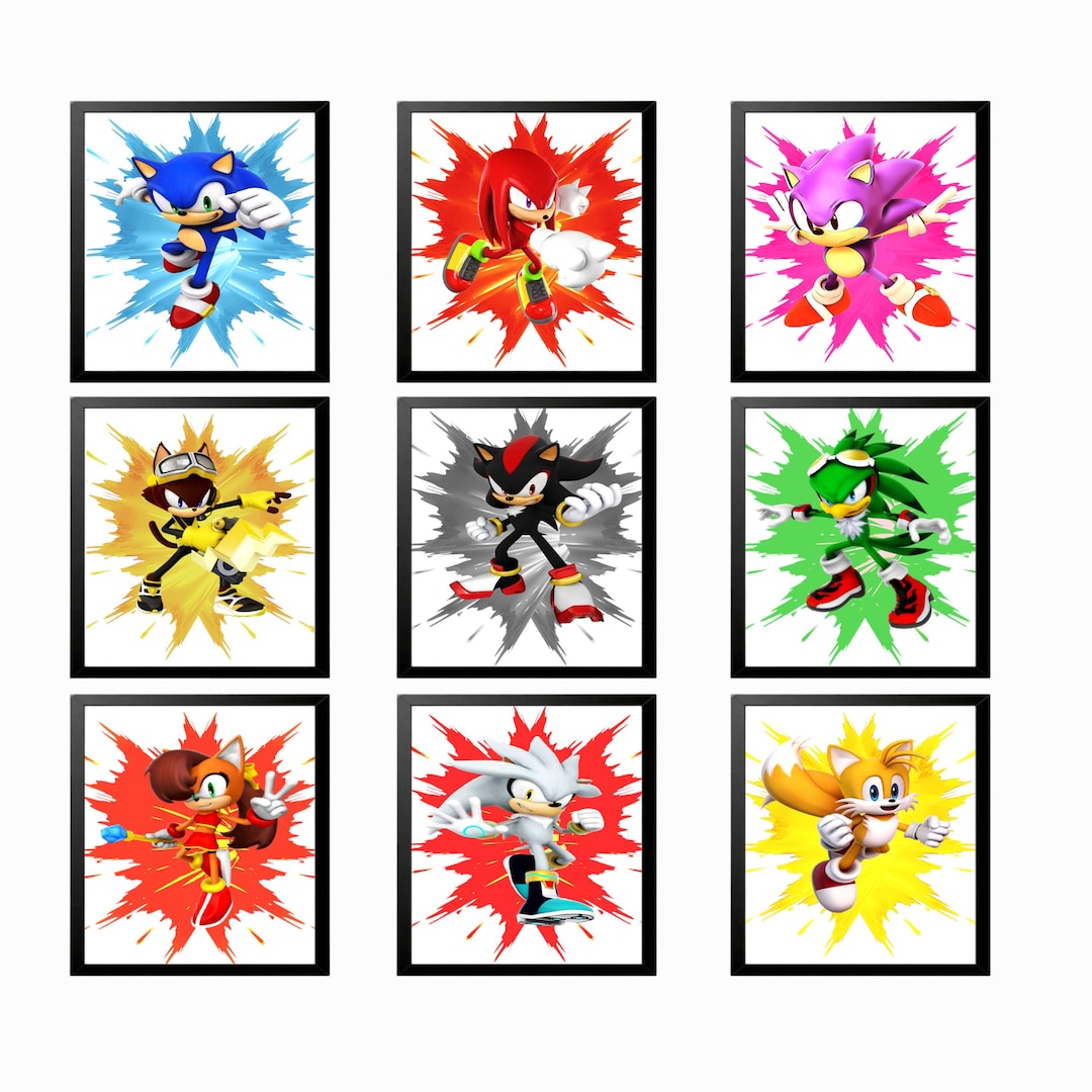 Set of 9 Sonic Poster,sonic Watercolor Art Print Poster,action ...