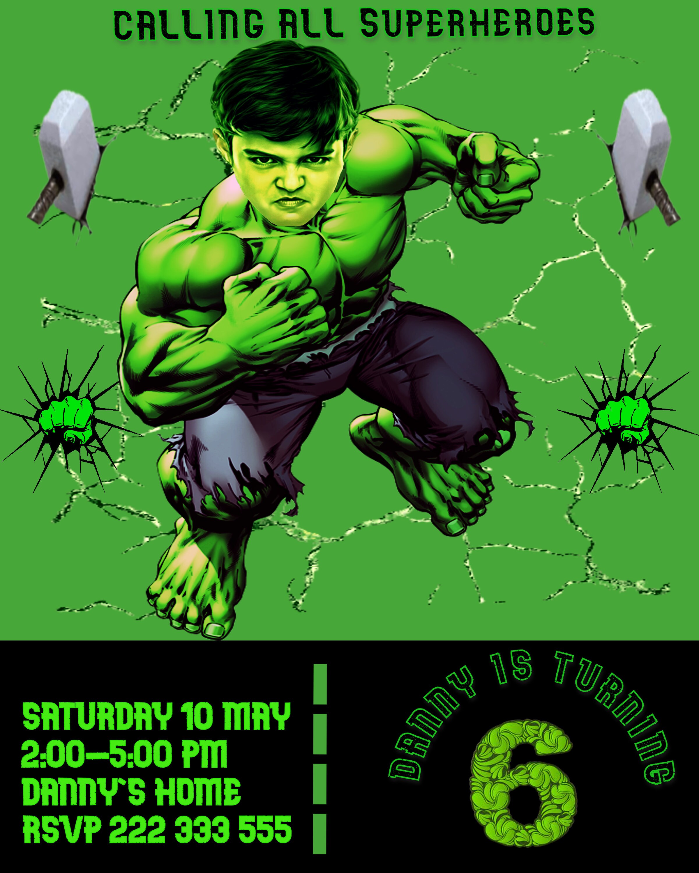 Hulk Digital Birthday Invitation for Boys, Superhero Hulk Invitation ...