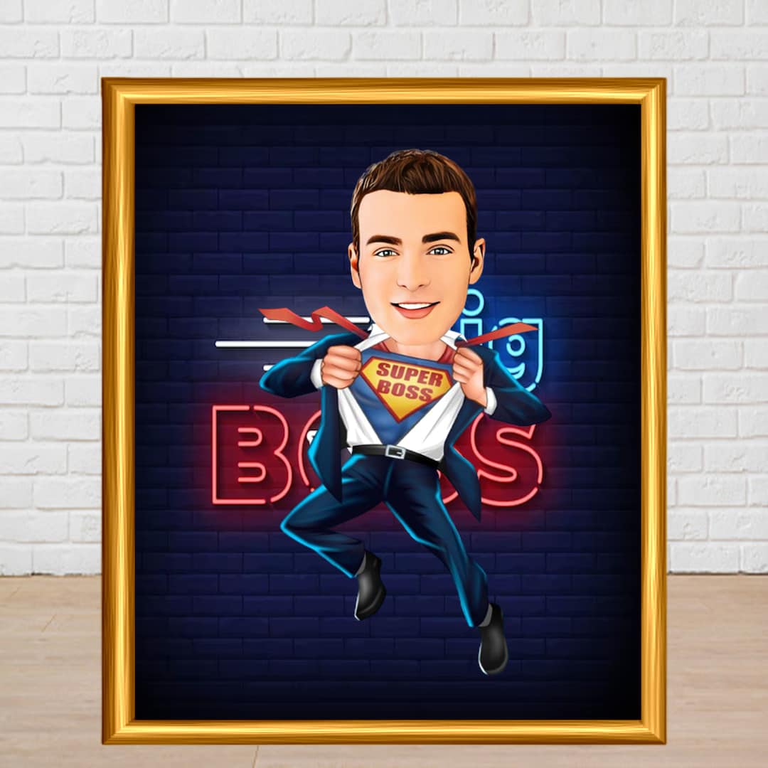 Personalized Super Boss Cartoon Portrait, Super Boss Caricature, Gift ...
